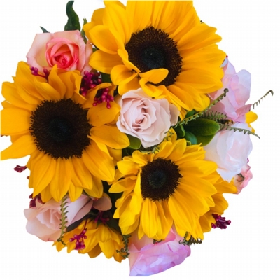 Buquê Girassóis E Rosa Cor De Rosa | Melo Flores